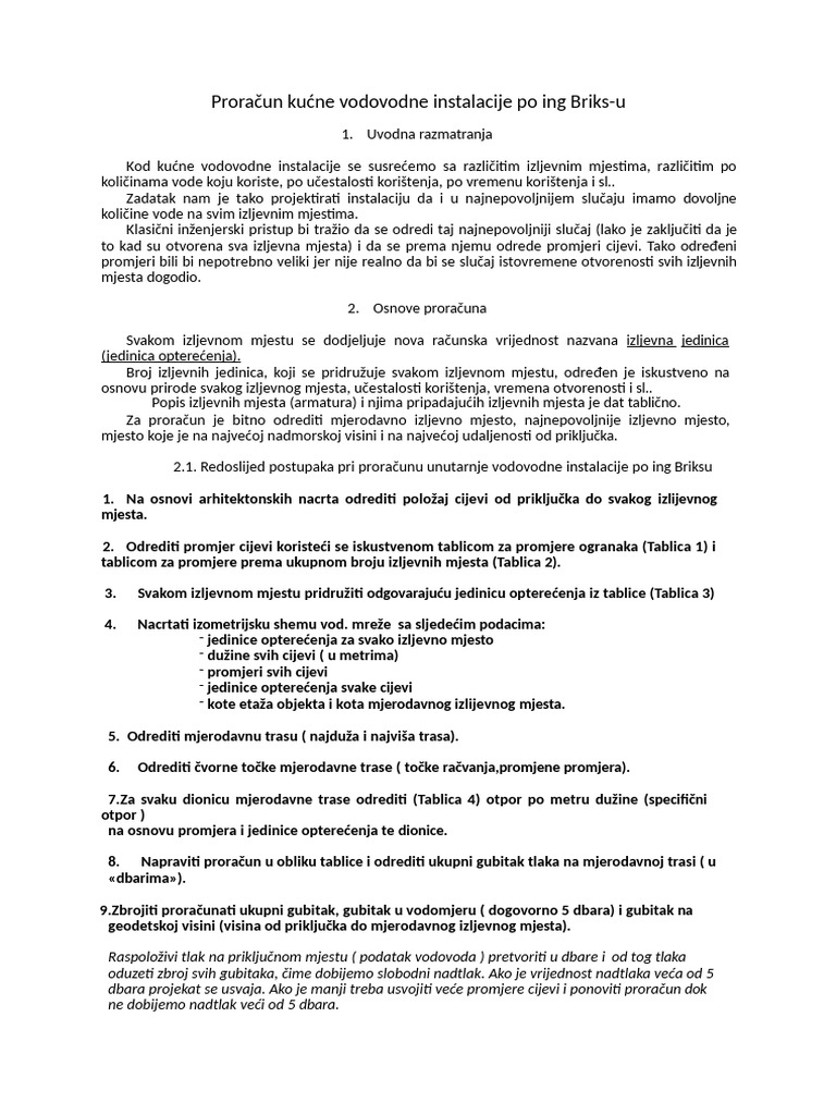 Proraun Kune Vodovodne Instalacije Po Ing Jozef Briks | PDF