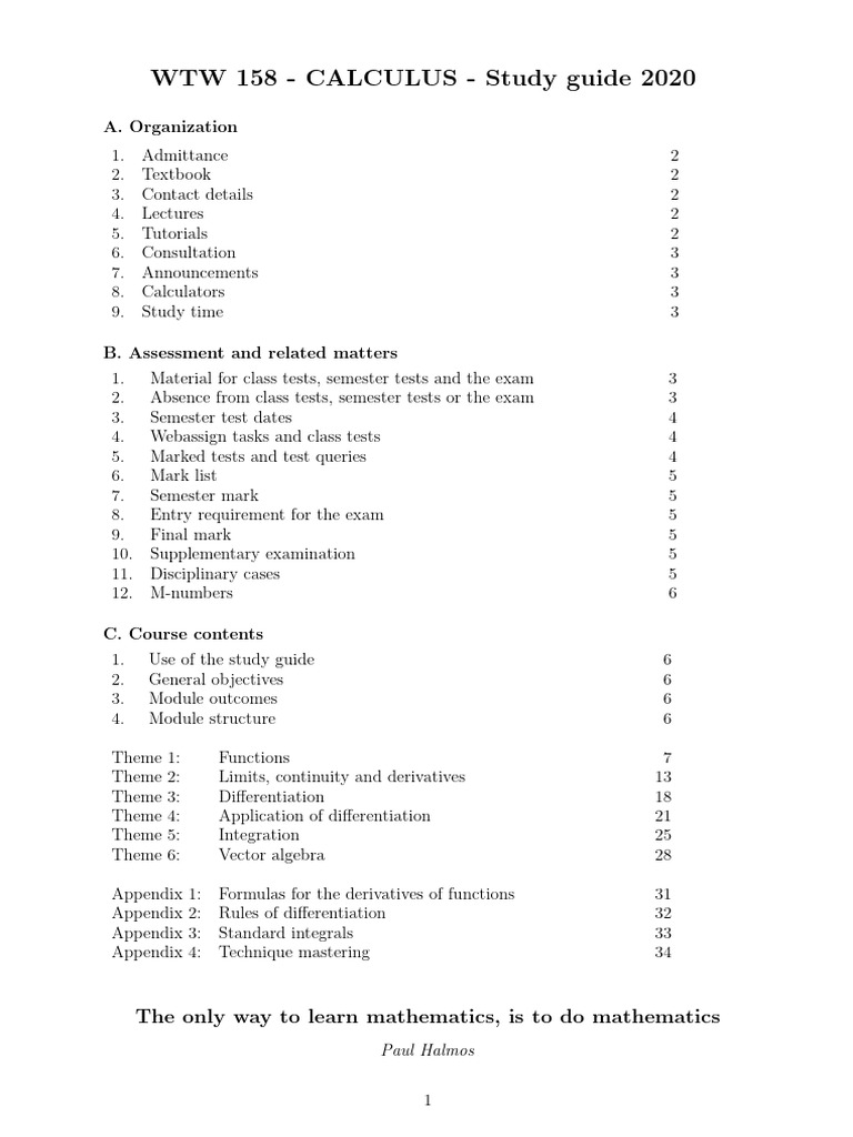 WTW 158 2020 Study Guide | PDF | Derivative | Function (Mathematics)