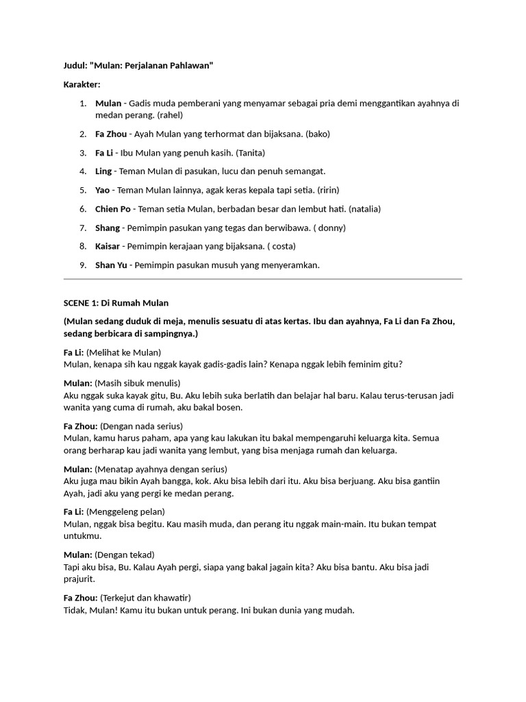 SCRIPT DRAMA MULAN (Rev) | PDF