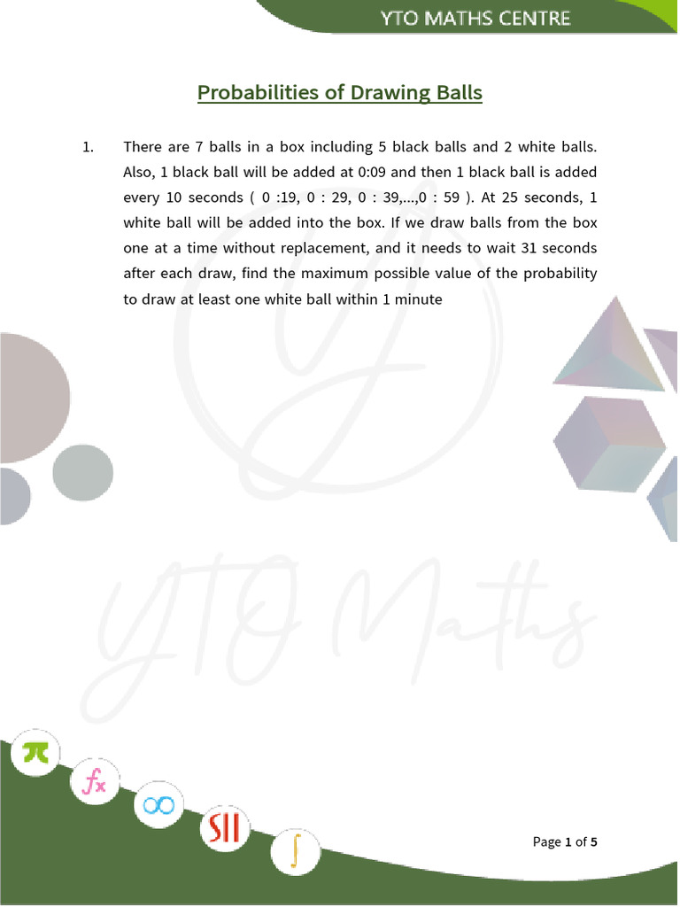 Probabilities of Drawing Balls (Reference from HKIMO only) Q | PDF ...