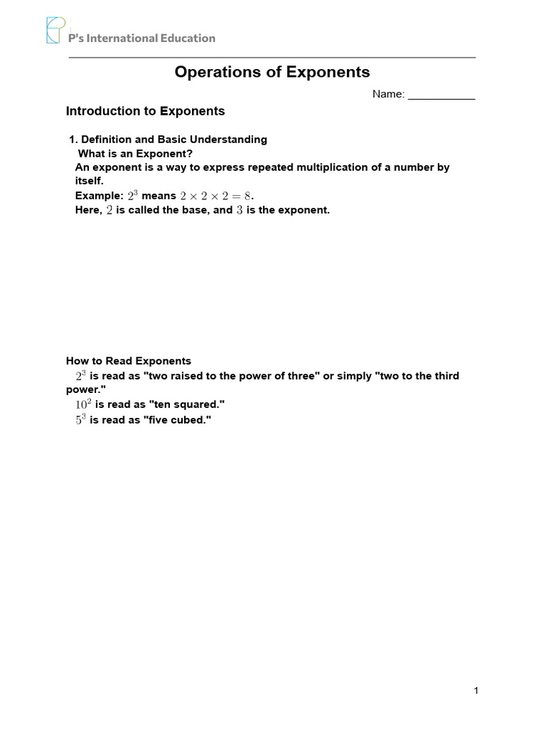 Operations of Exponent | PDF | Exponentiation | Mathematics
