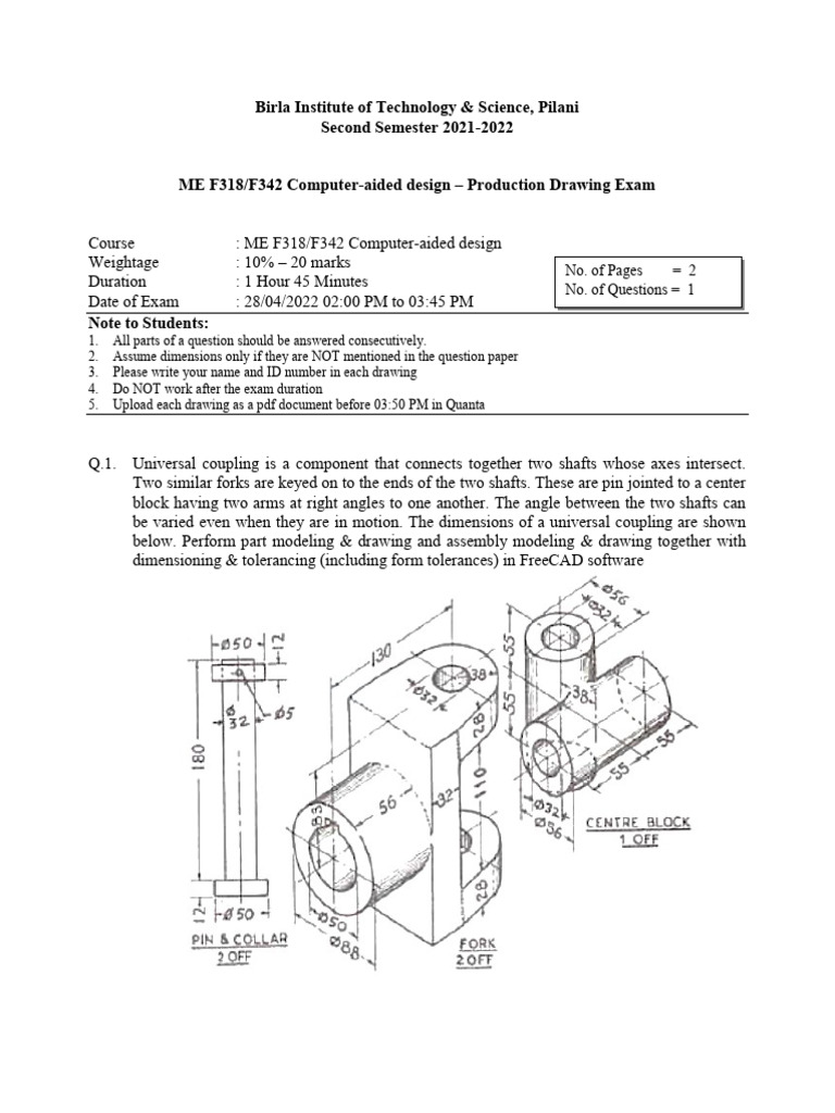Production drawing exam QP | PDF