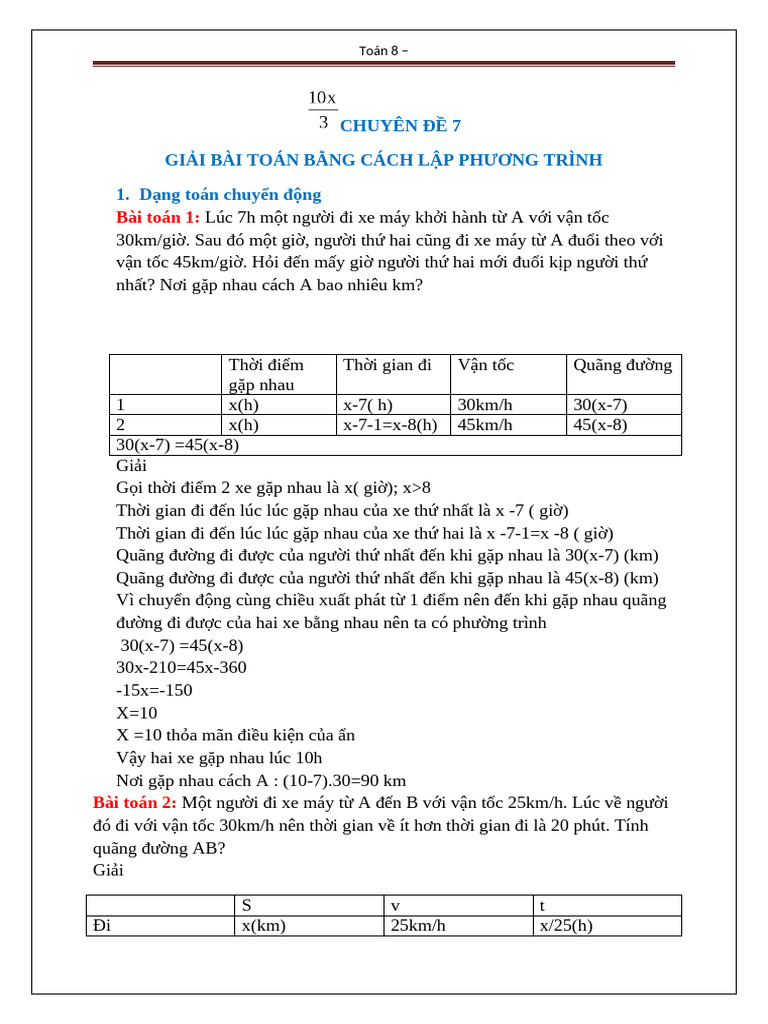 ĐẠI 8 - CHUYEN DE 7 - GIAI BAI TOAN BANG CACH LAP PT | PDF