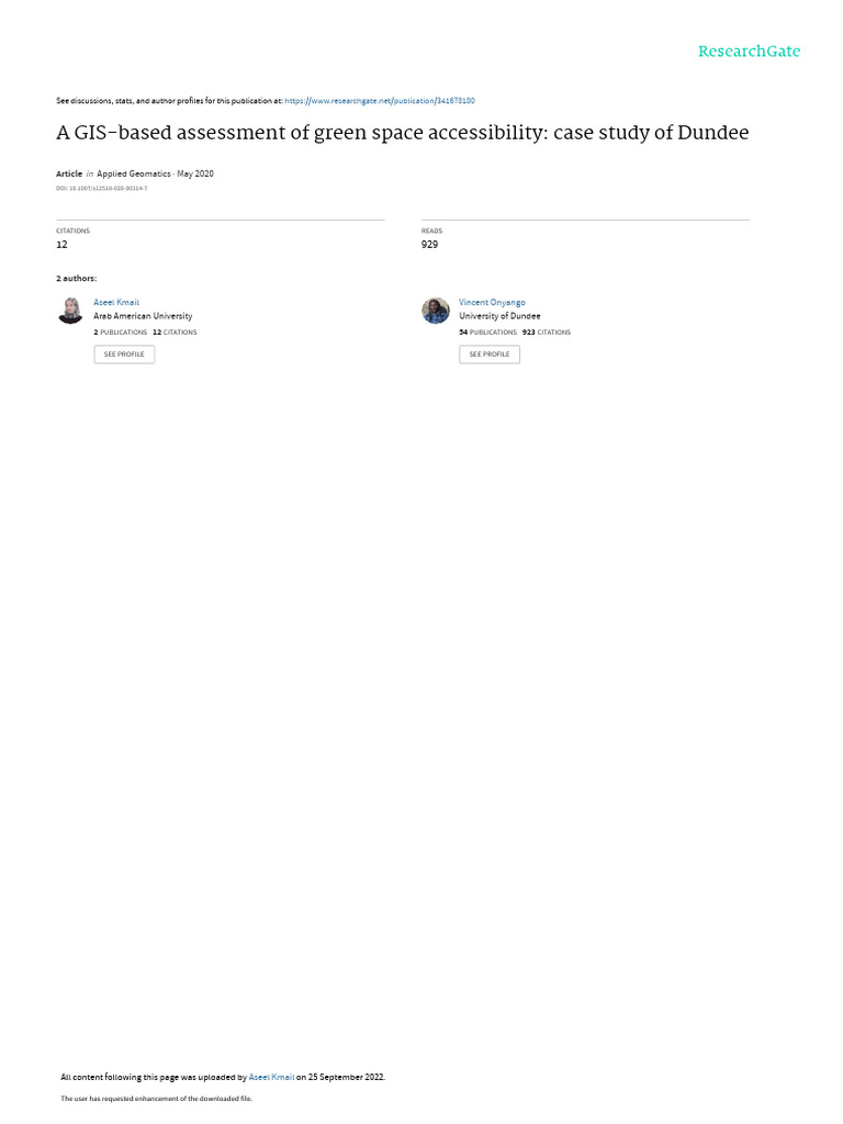 A GIS-based assessment of green space accessibility case study of Dundee | PDF | Geographic ...