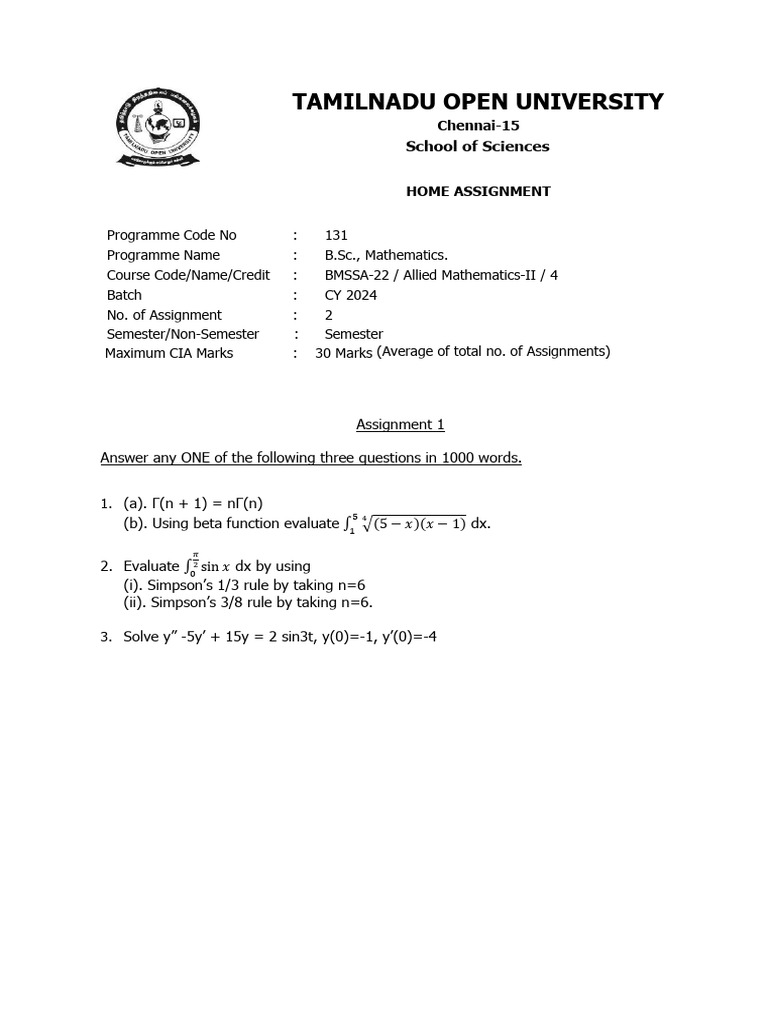 BMSSA-22 E-SLM Allied Maths 2a | PDF