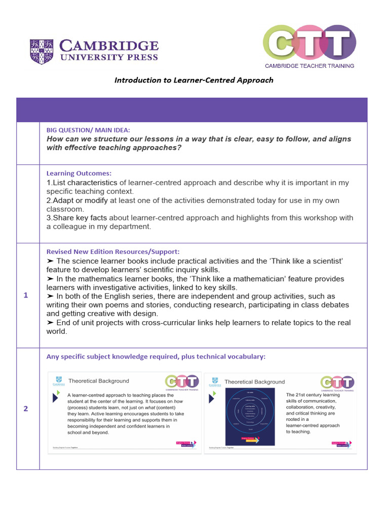 Teacher Takeaway Handout - Learner Centred Approach (12259) | PDF