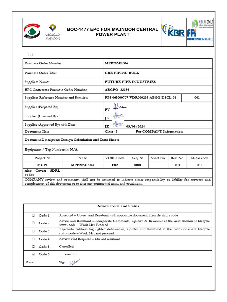 GRE Piping Bulk DESIGN CALCULATION AND DATA SHEETS MGP1-MPP20MP004-F02-0001 - 001 | PDF | Pascal ...