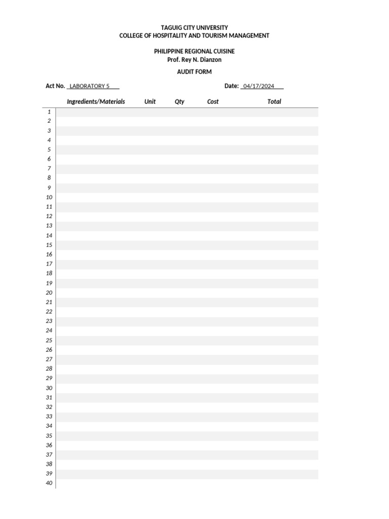 Audit Form | PDF
