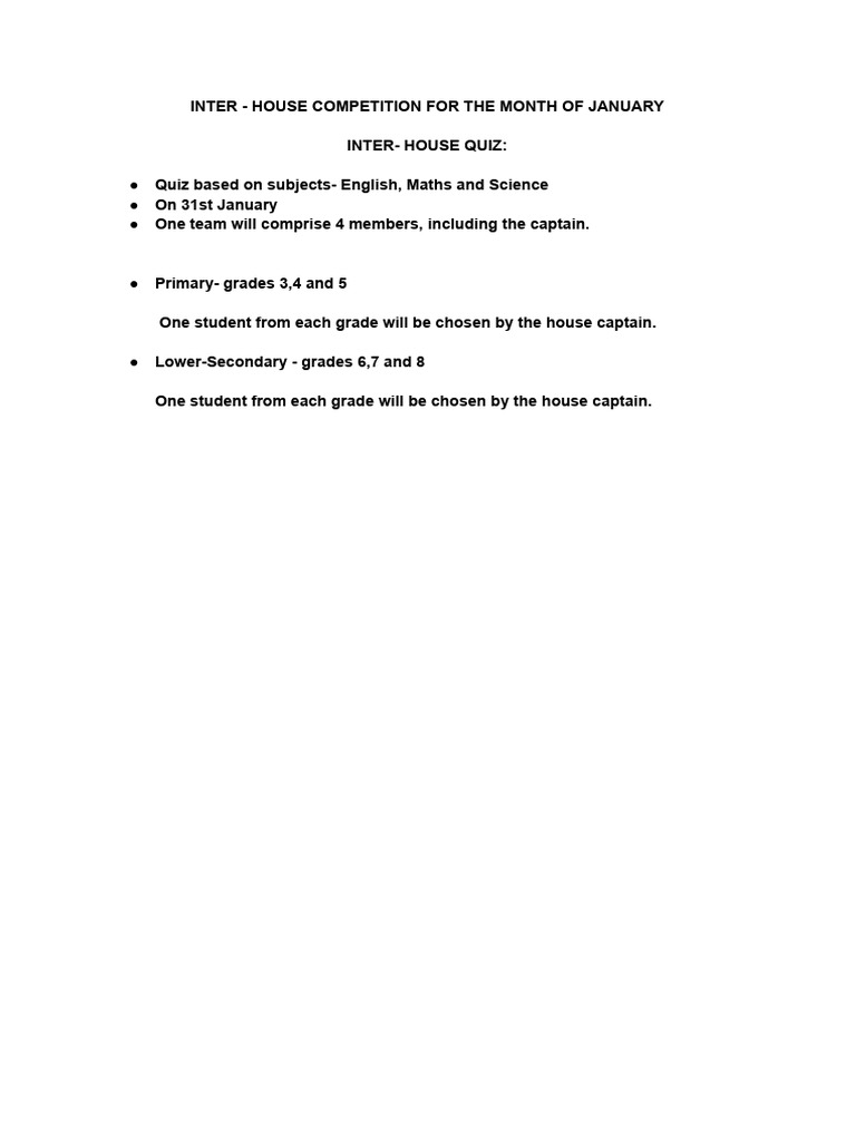Inter House Competition | PDF