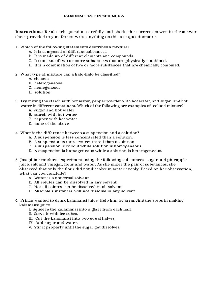 S6 - RANDOM - Test Questionnaire | PDF | Planets | Solar System
