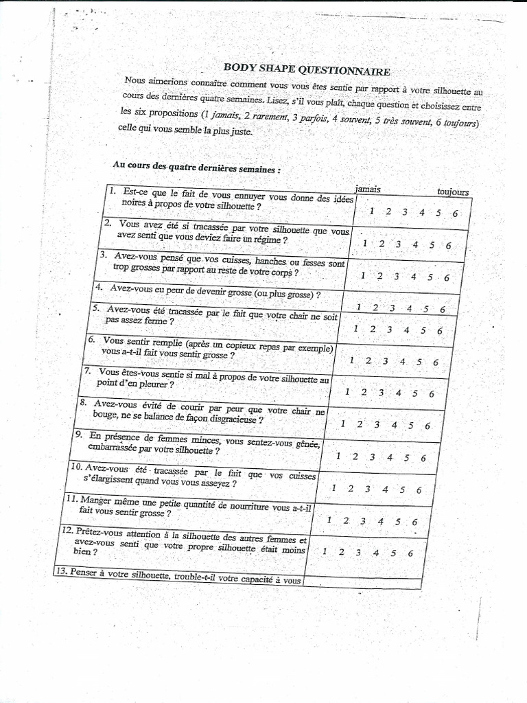 Body Scape Questionnaire | PDF