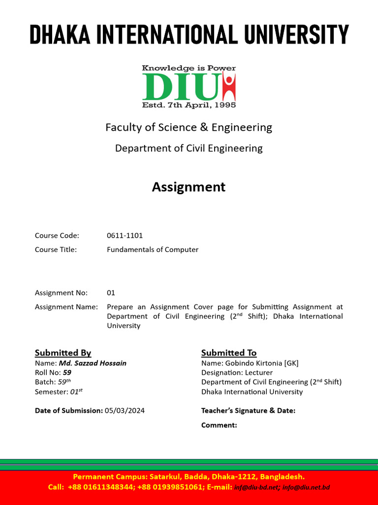 DIU Assignment Cover Page 2 | PDF