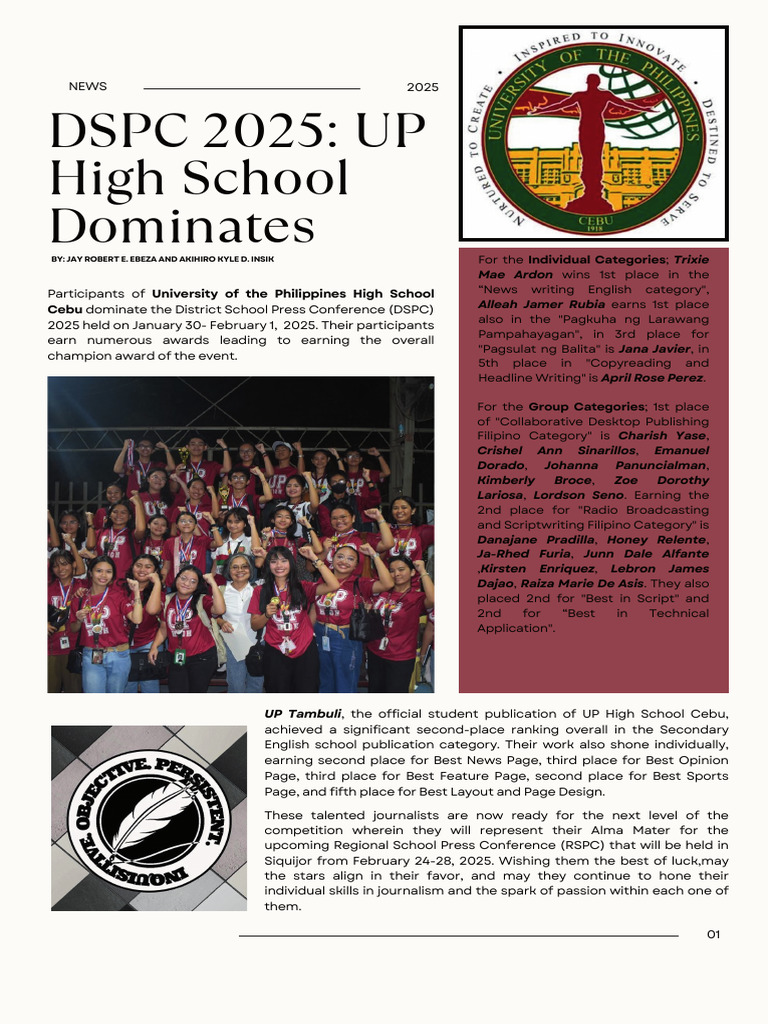 UP High School Cebu Shines at DSPC 2025 | PDF
