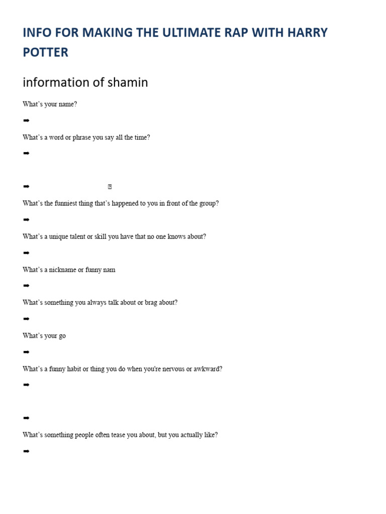 Info For Making The Ultimate Rap With Harry Potter | PDF