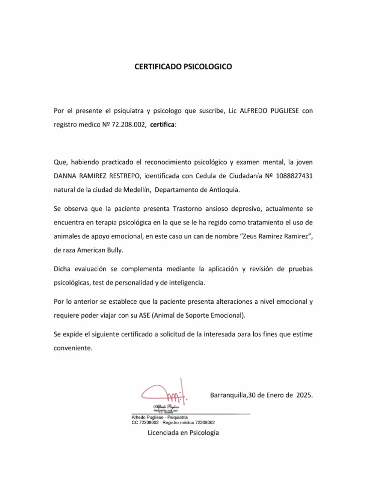 Certificado de Apoyo Emocional Danna Ramirez | PDF