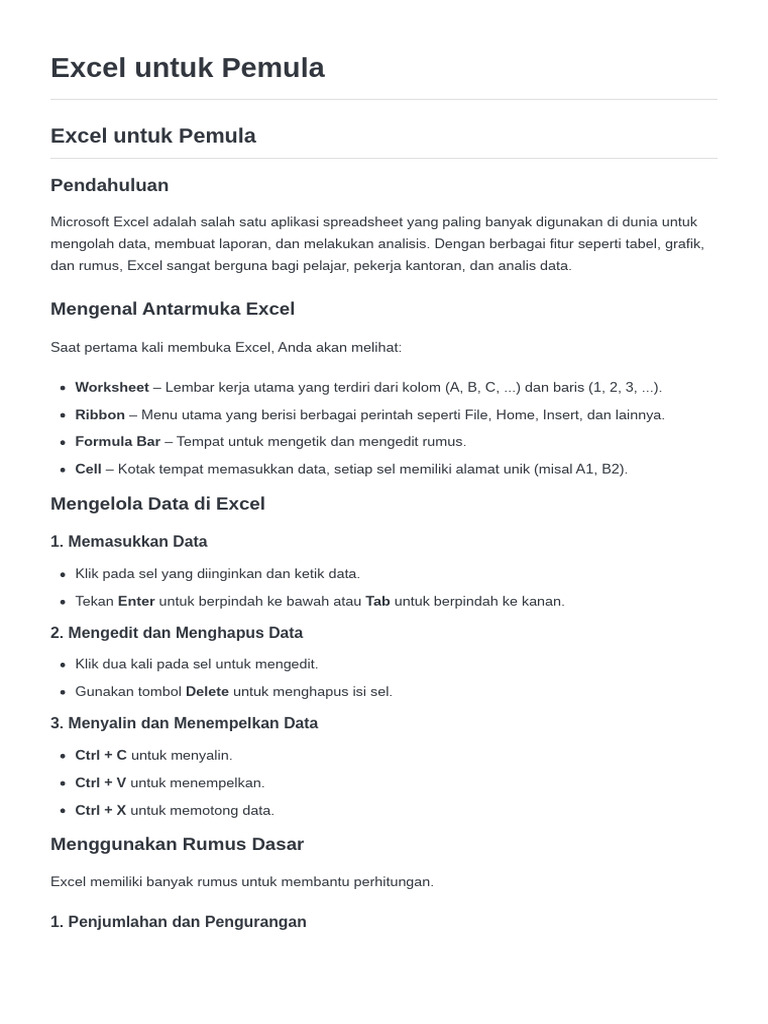 Excel Untuk Pemula | PDF