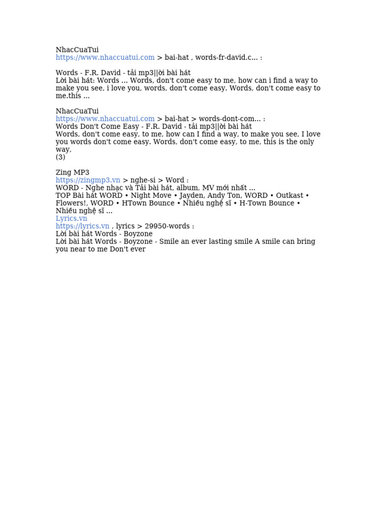 Words - F.R. David Lyrics & MP3 Download | PDF