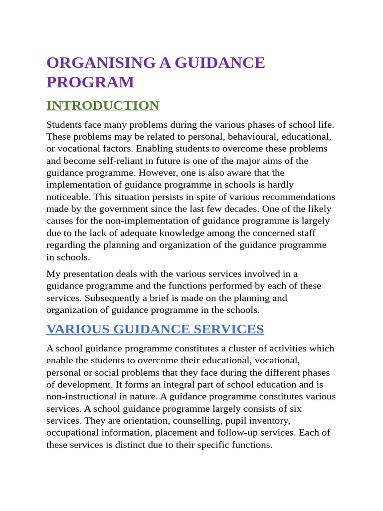 Organizing a School Guidance Program | PDF | Teachers | Schools
