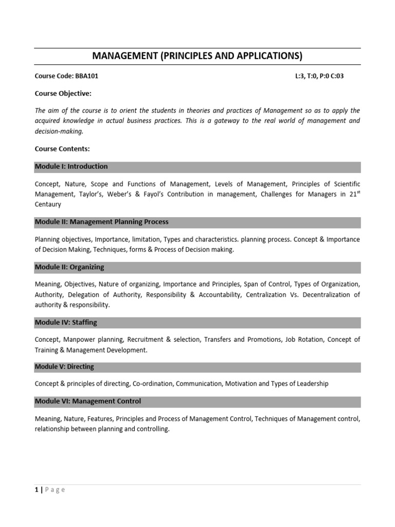 Management Principles and Applications Course | PDF | Macroeconomics ...