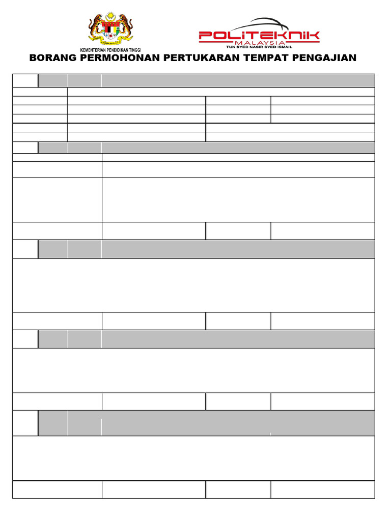 Borang Permohonan Pertukaran Politeknik | PDF