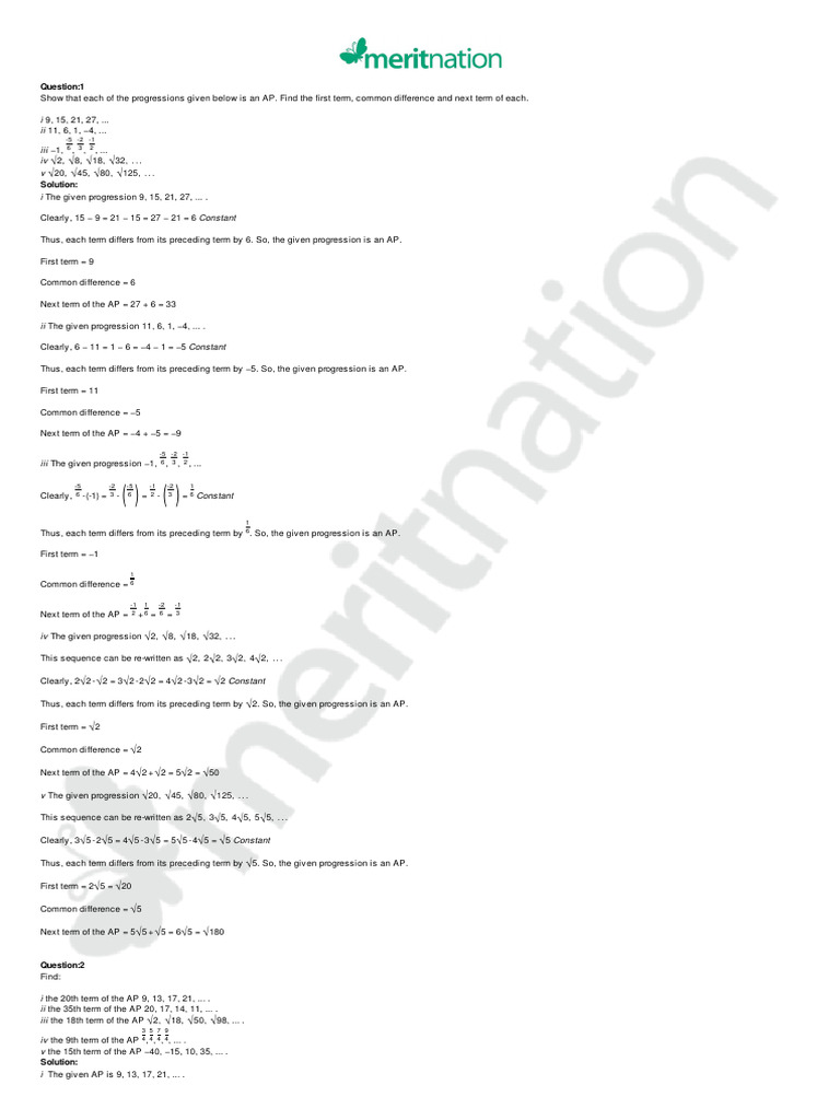 Arithmetic Progression Problems and Solutions | PDF | Mathematics | Elementary Mathematics