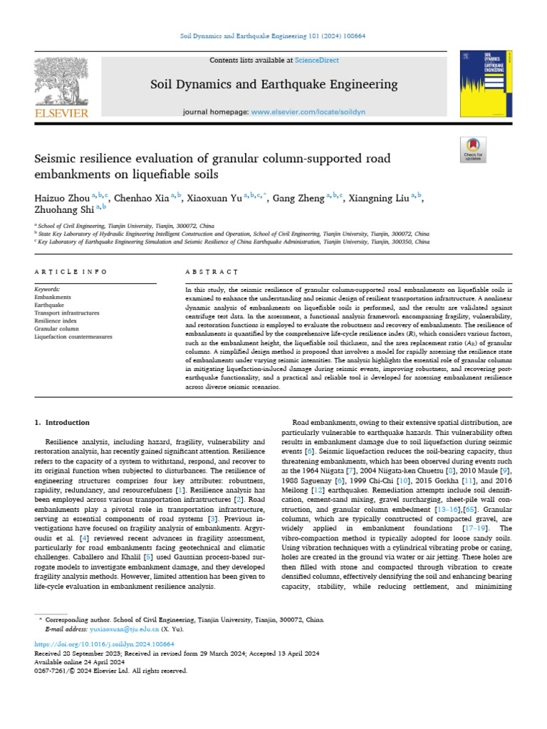 Seismic resilience evaluation of granular column-supported road ...