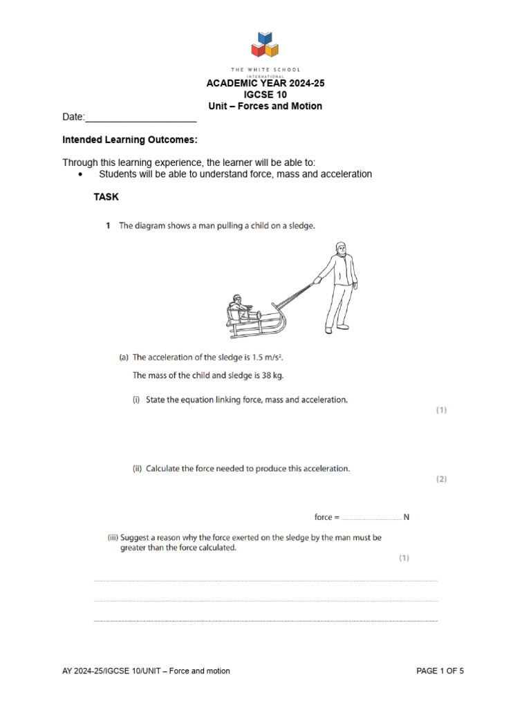 Forces and Motion Rev - Worksheet | PDF
