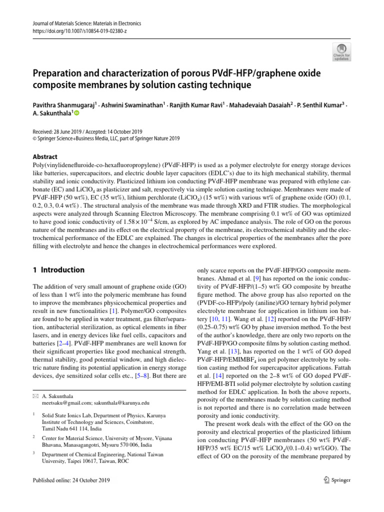 Preparation and Characterization of Porous PVDF HFP/graphene Oxide ...