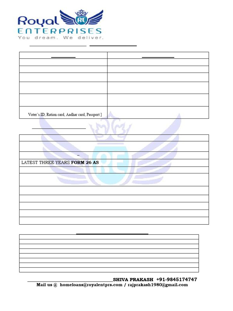 List Of Documents K Y C Documents All Documents Should Be In Pdf