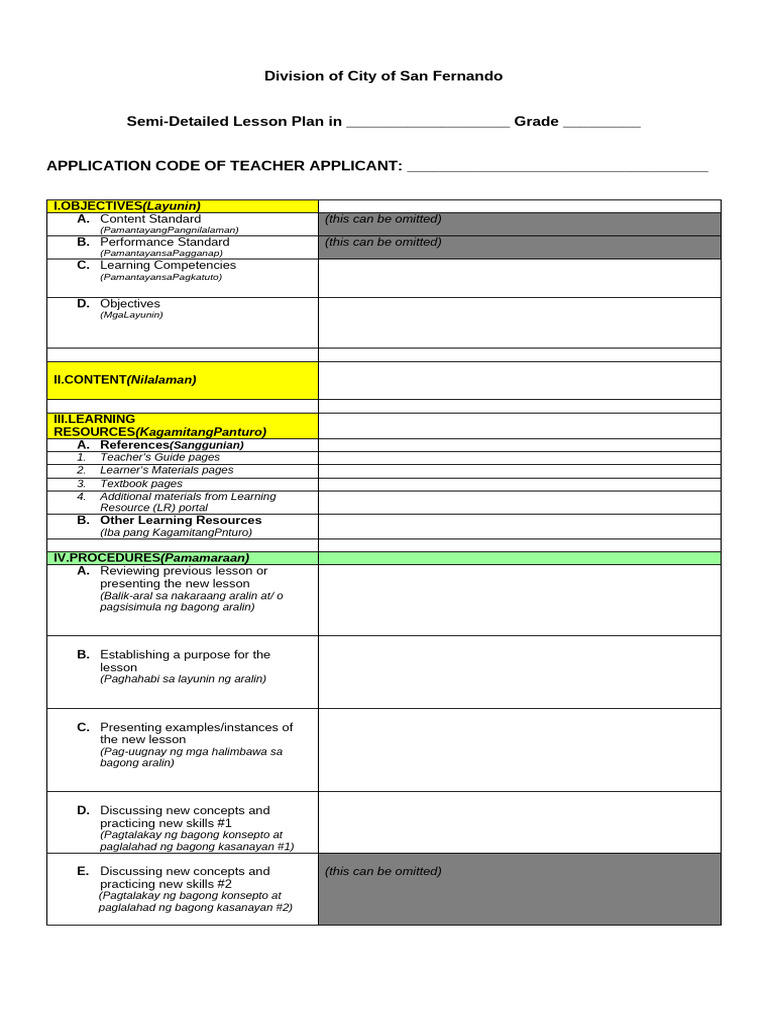 Semi-Detailed Lesson Plan Template | PDF | Procedural Knowledge | Learning