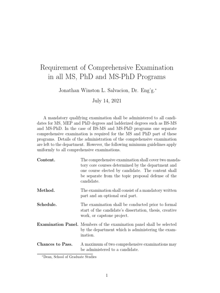 Comprehensive Exam Requirements for Graduate Programs | PDF | Thesis ...