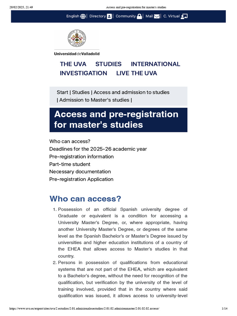 Access and Pre-registration for Master's Studies | PDF | Academic Degree | Postgraduate Education