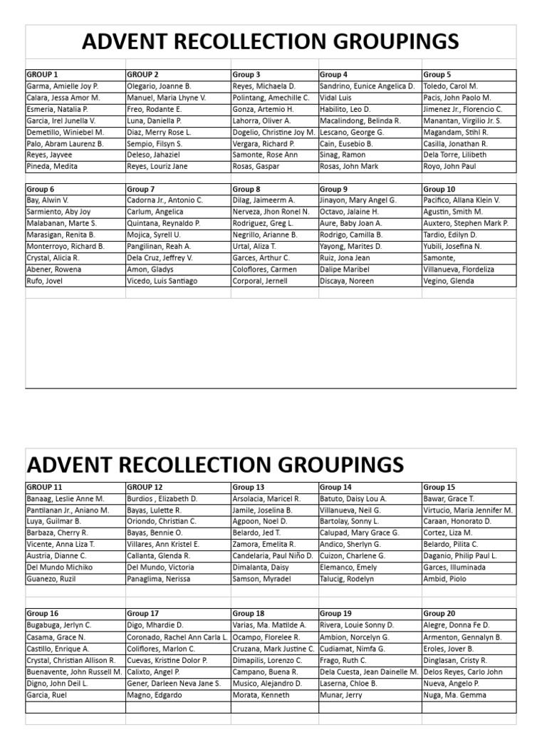 Advent Recollection Groupings | PDF