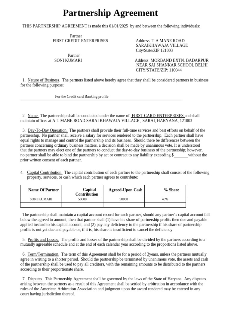 Partnership Agreement Overview | PDF | Partnership | Private Law