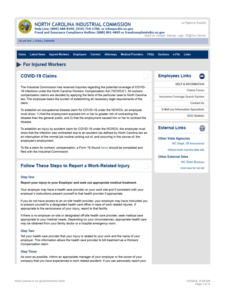 NC Industrial Commission Claimant Information | PDF | Employment ...