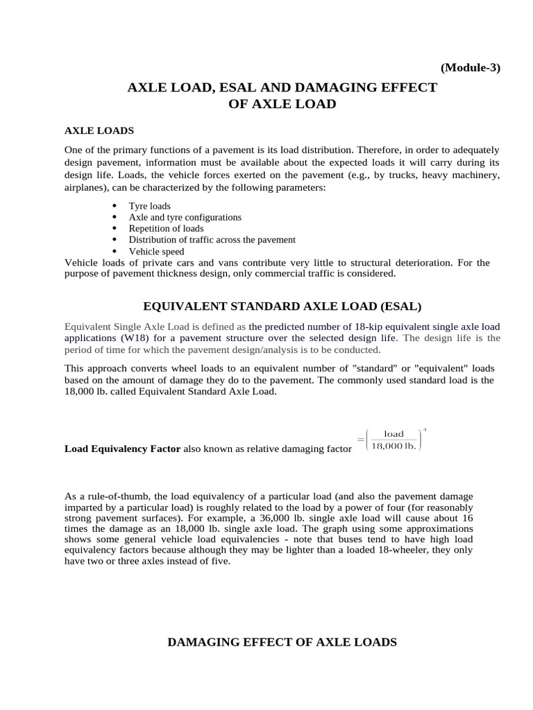 Axle Load, ESAL and Damaging Factor | PDF | Road Surface | Axle