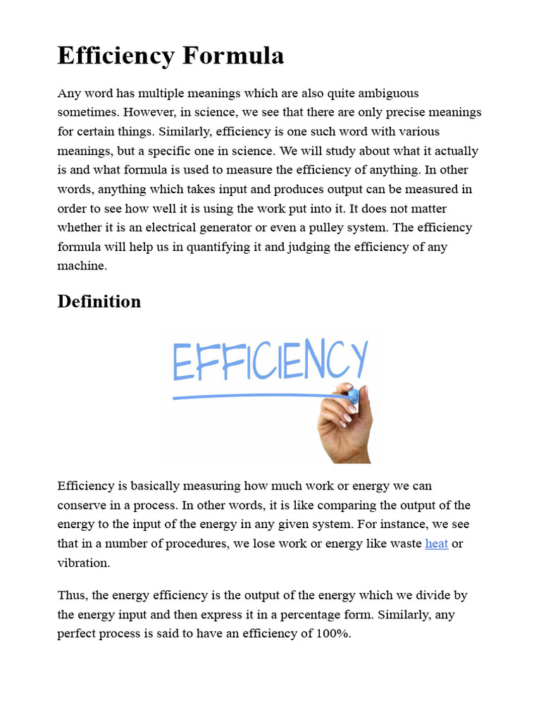 Efficiency Formula - Definition, Efficiency Equation, Examples | PDF ...