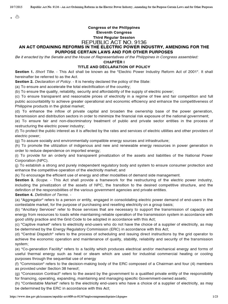 Electric Power Industry Reform Act | PDF | Electric Power Transmission ...