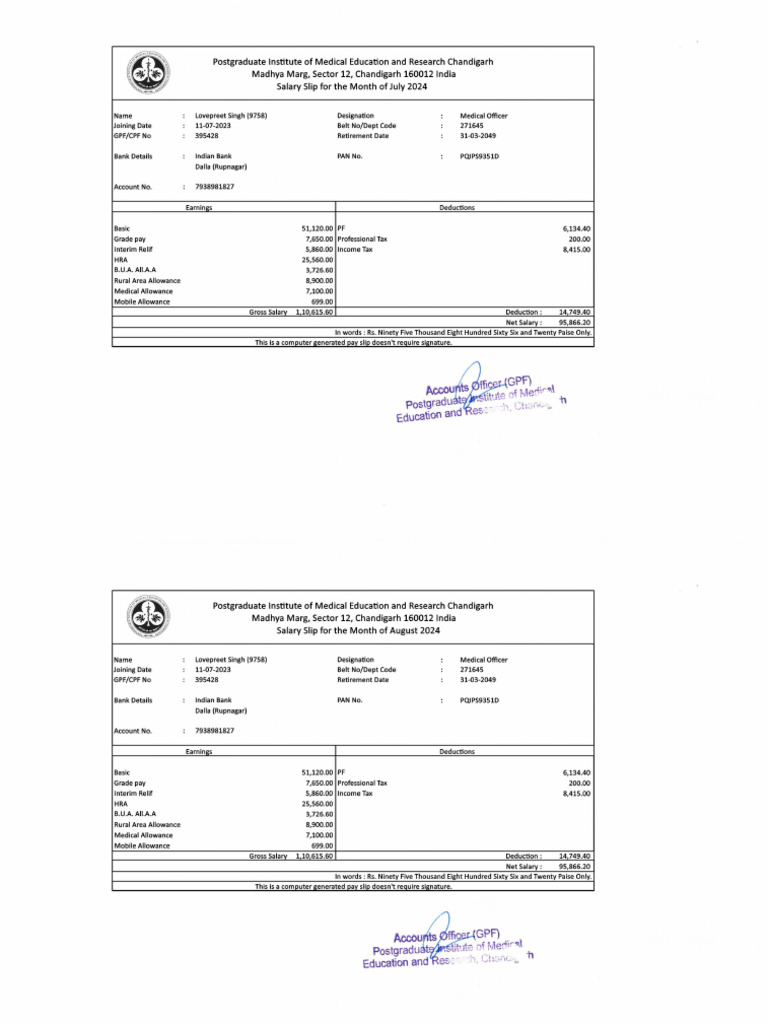 Lovepreet Singh Salary Slip | PDF