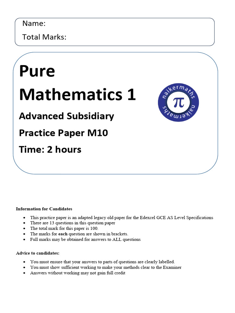 Edexcel AS Level Pure Mathematics Practice | PDF | Equations | Tangent
