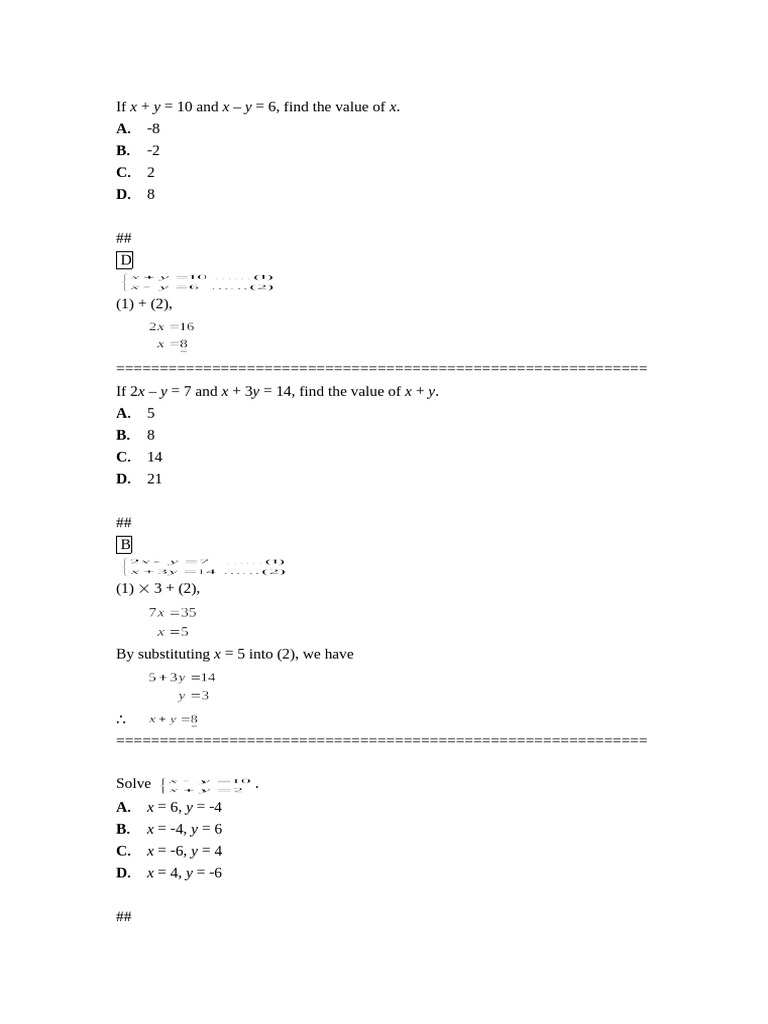 Ch1 Linear Equations in Two Unknowns Set 6 MC | PDF | Elementary Geometry