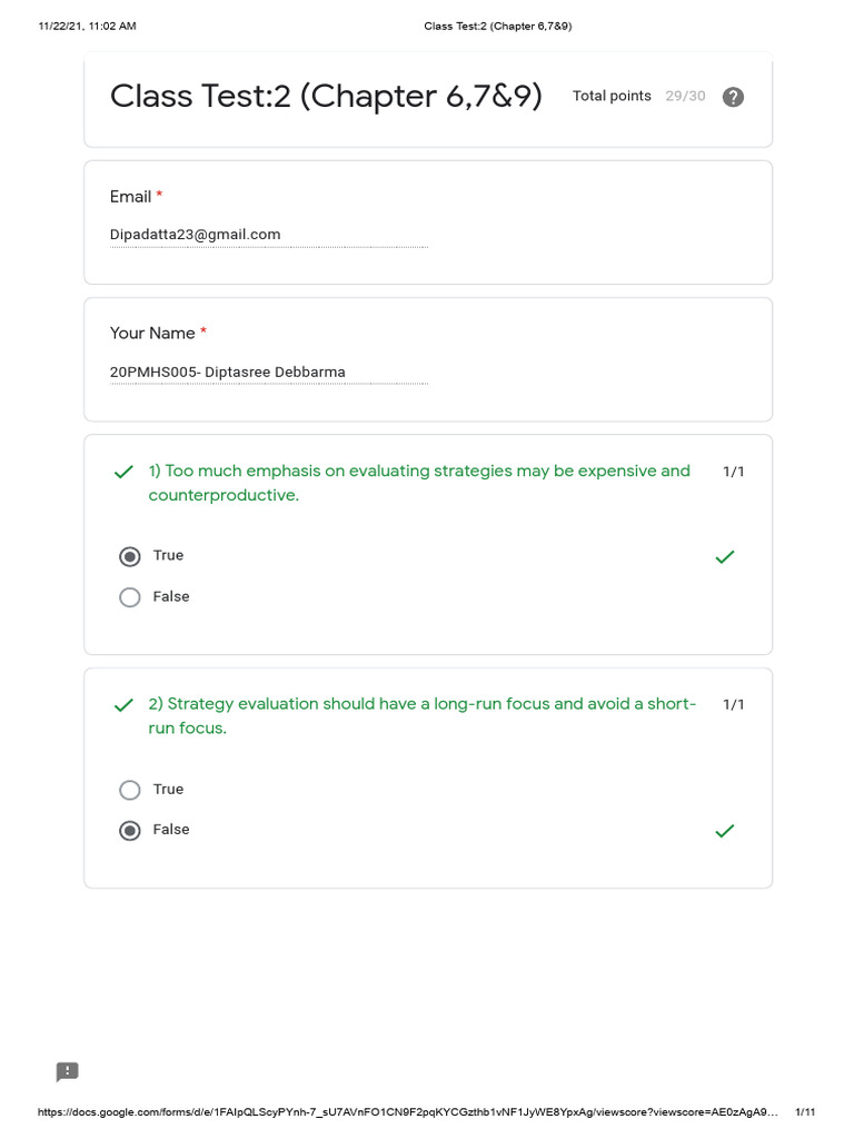 Class Test - 2 (Chapter 6,7&9) | PDF | Strategic Management | Business