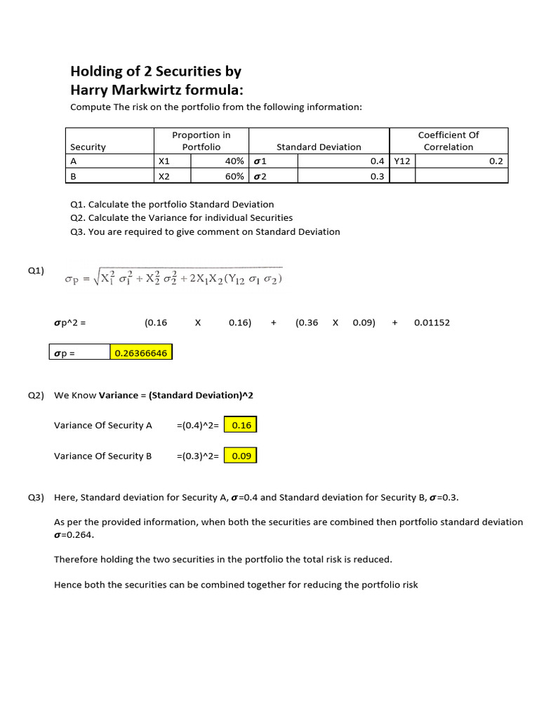 Harry Markowitz Numerical | PDF