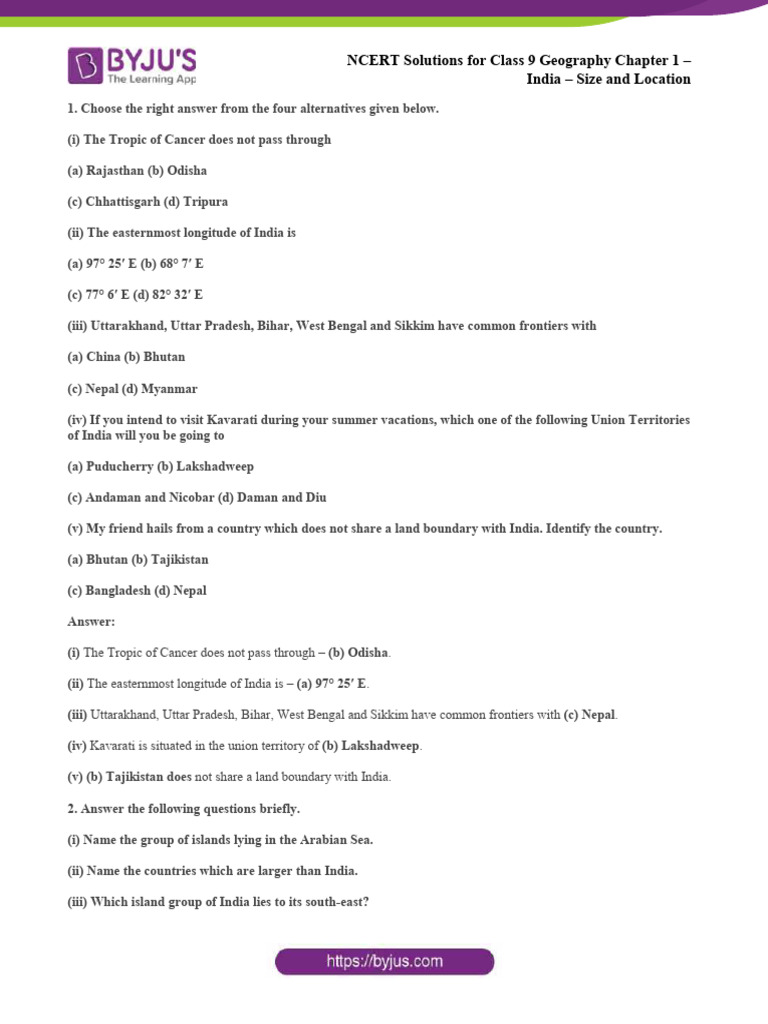 Template 3 - NCERT-Solutions-for-Class-9-Geography-Chapter-1-India-Size ...