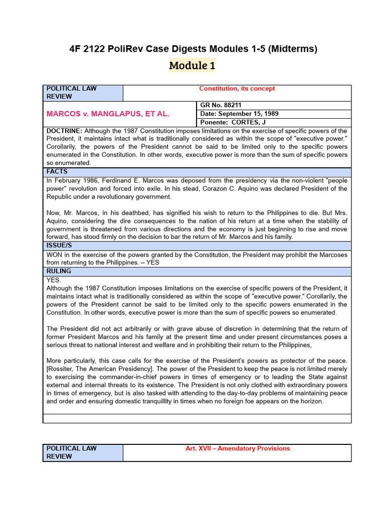 4F 2122 POLIREV Case Digests Modules 1-5 (Midterms) | PDF | Territorial Waters | South China Sea