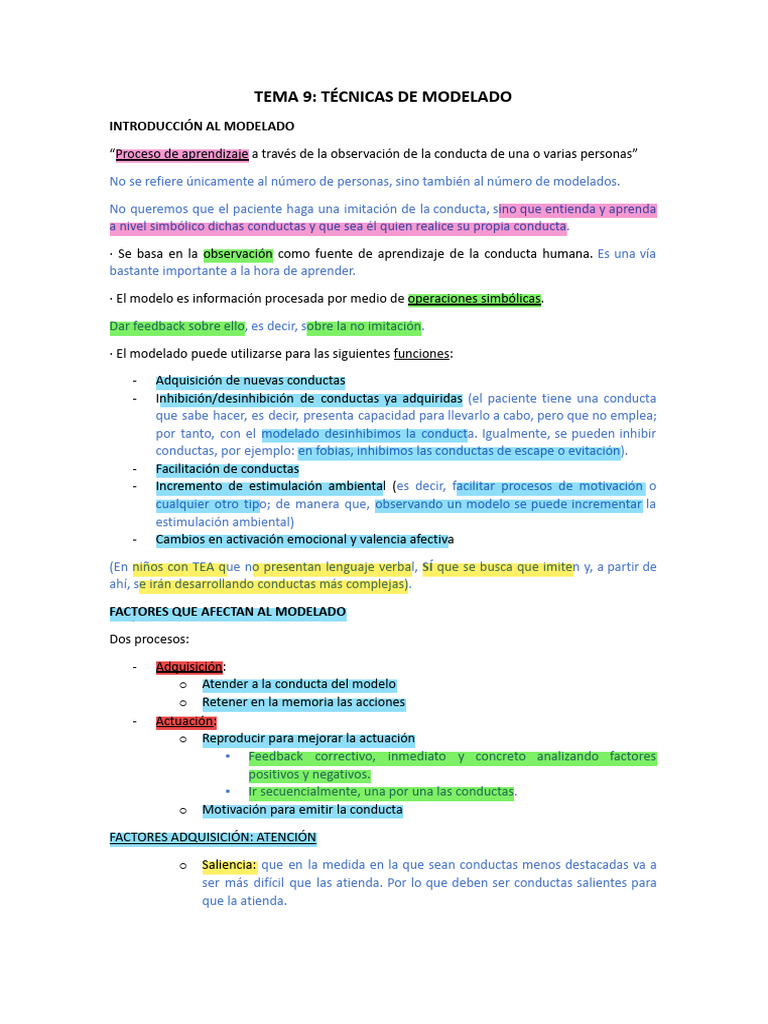 Tema 9 Técnicas de Modelado | PDF | Aprendizaje | Comportamiento