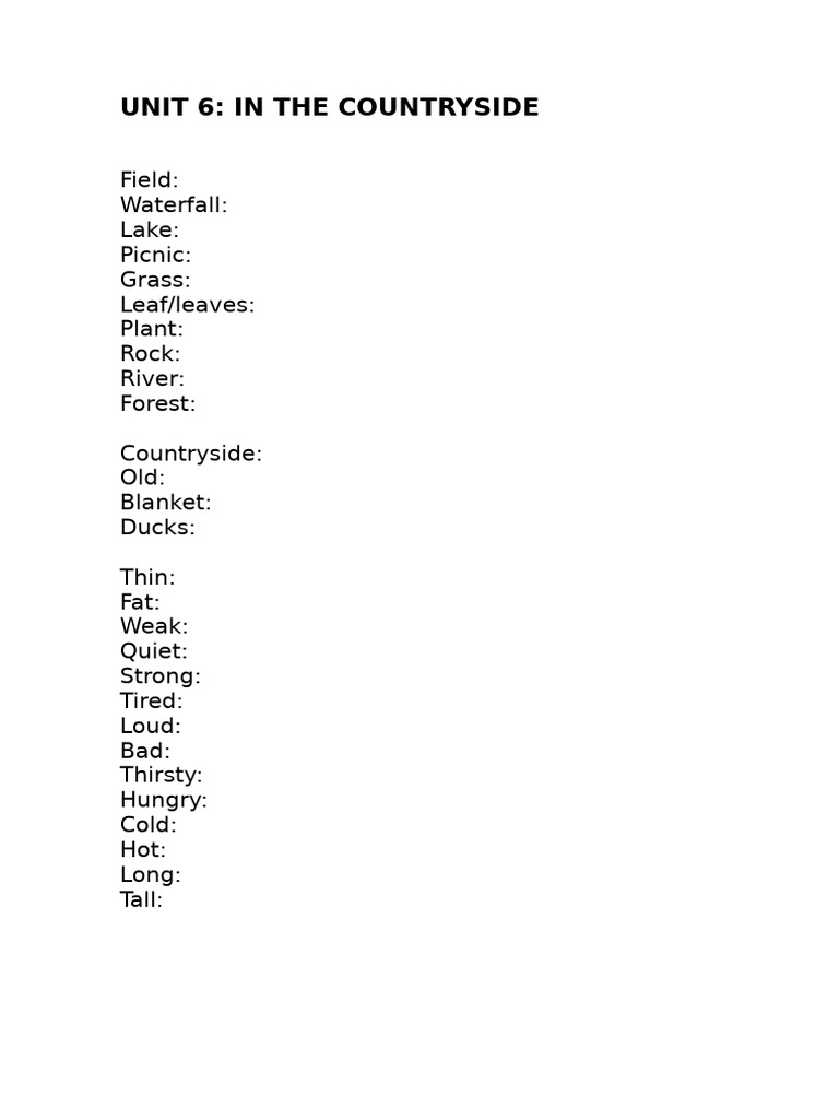 Countryside Vocabulary Guide | PDF