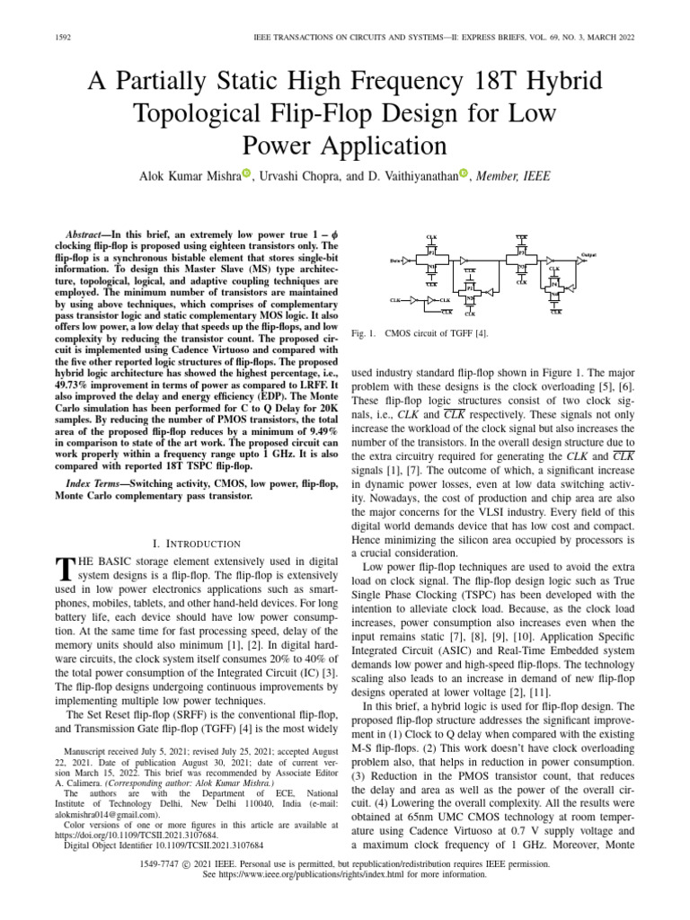 A Partially Static High Frequency 18T Hybrid Topological Flip-Flop ...