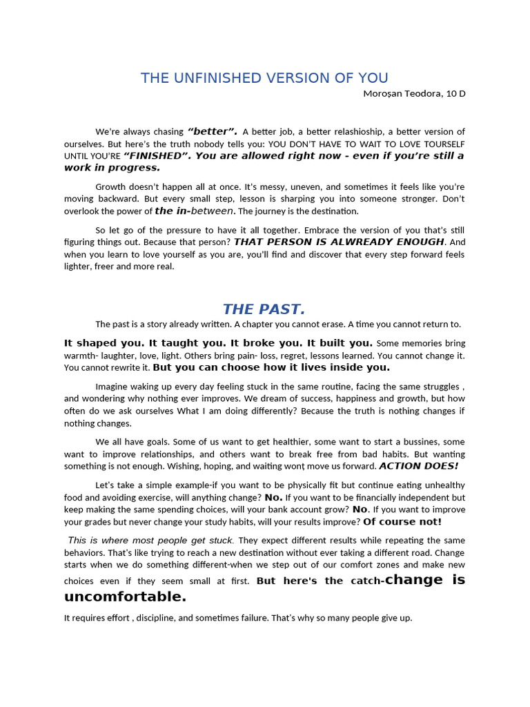 THE UNFINISHED VERSION OF YOU - Essay | PDF | Disciplines | Habits