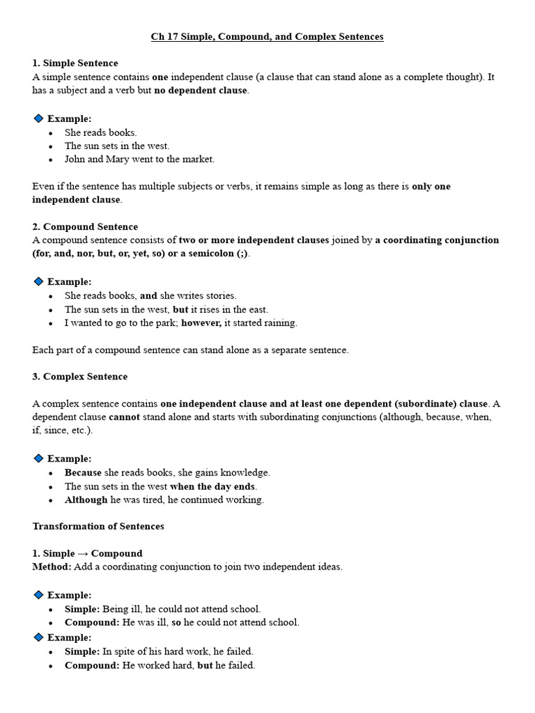 CH 17 Simple, Compound and Complex Sentences | PDF | Linguistic Morphology | Semantic Units